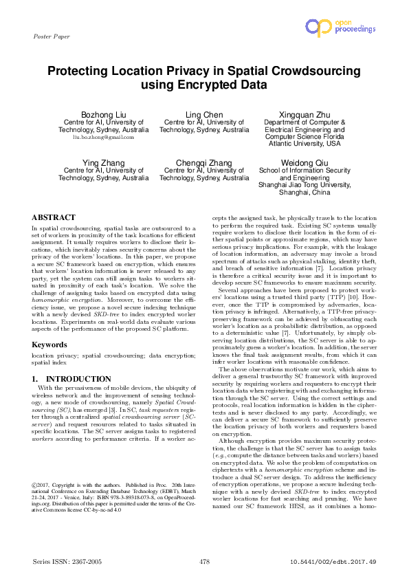 (PDF) Protecting Location Privacy in Spatial Crowdsourcing using Encrypted Data