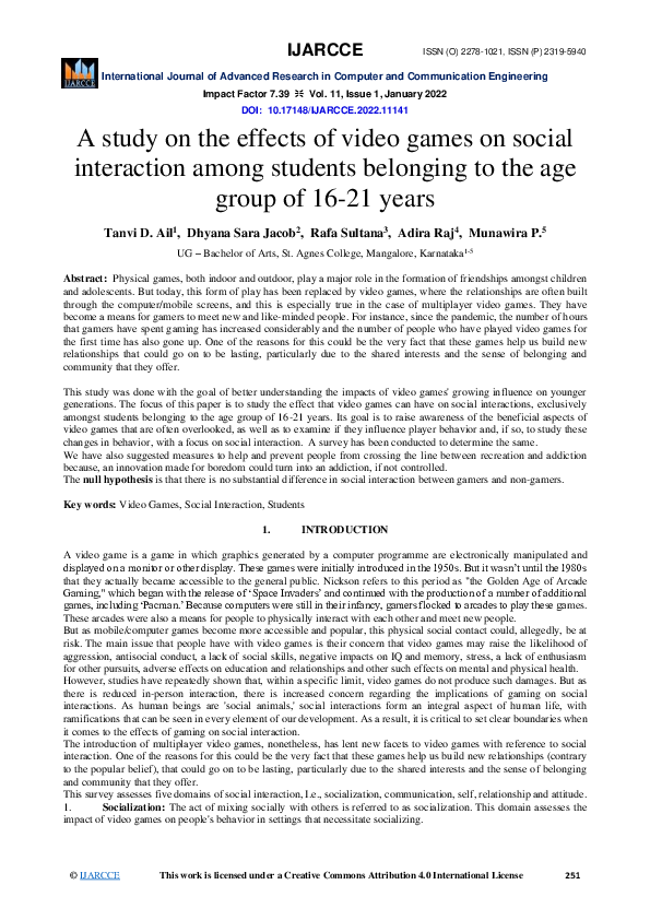 (PDF) A study on the effects of video games on social interaction among ...