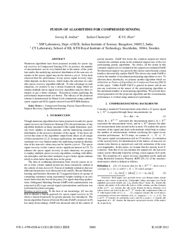 (PDF) Fusion of Algorithms for Compressed Sensing