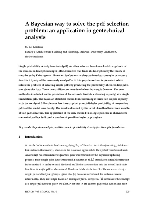 (PDF) A Bayesian way to solve the pdf selection problem: an application in geotechnical analysis ...