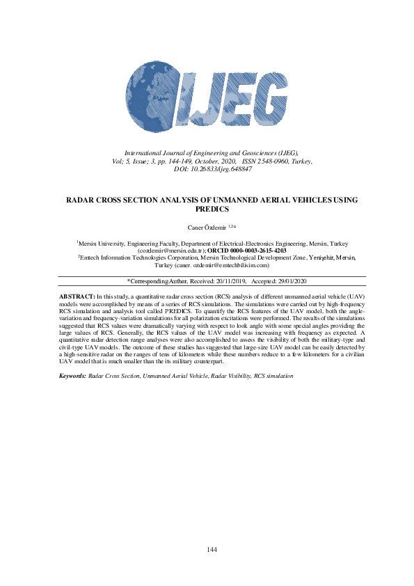 (PDF) Radar cross section analysis of unmanned aerial vehicles using predics