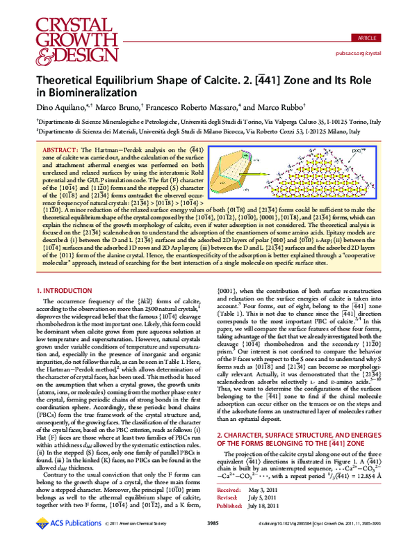 (PDF) Theoretical Equilibrium Shape of Calcite. 2. [4̅41] Zone and Its Role in Biomineralization ...