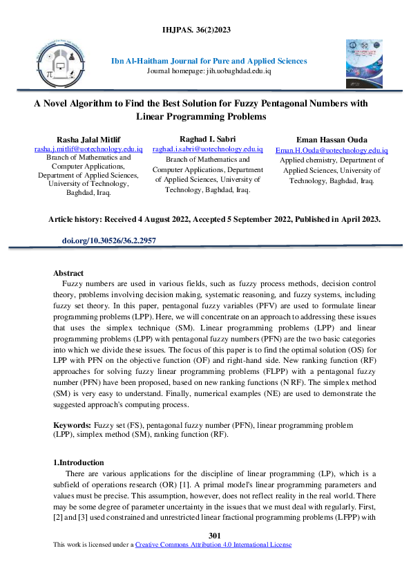 Pdf A Novel Algorithm To Find The Best Solution For Pentagonal Fuzzy Numbers With Linear