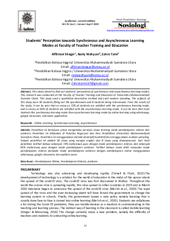 (PDF) Students’ Perception towards Synchronous and Asynchronous Learning Modes at Faculty of ...