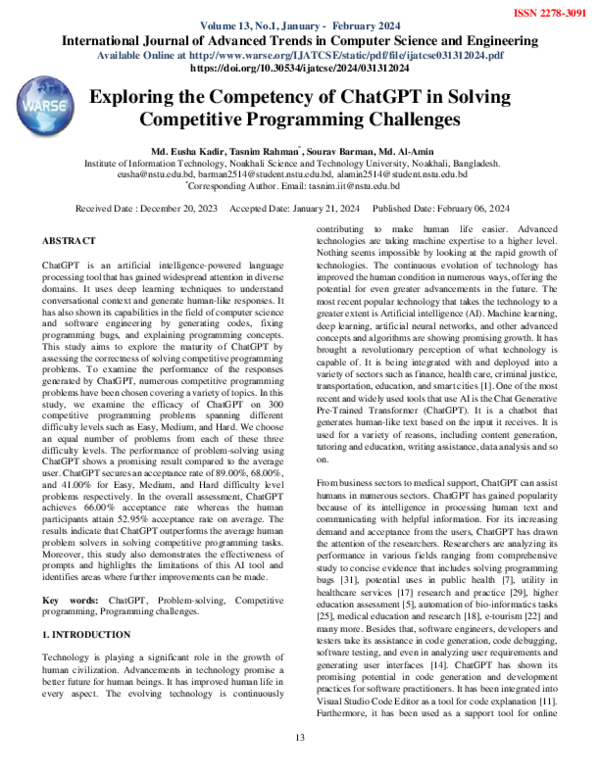 Pdf Exploring The Competency Of Chatgpt In Solving Competitive