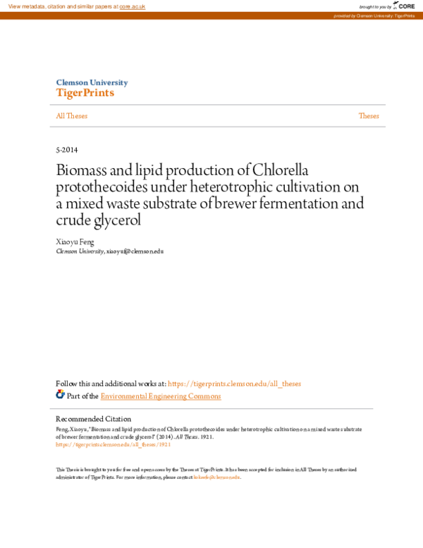 (PDF) Biomass and lipid production of Chlorella protothecoides under heterotrophic cultivation ...