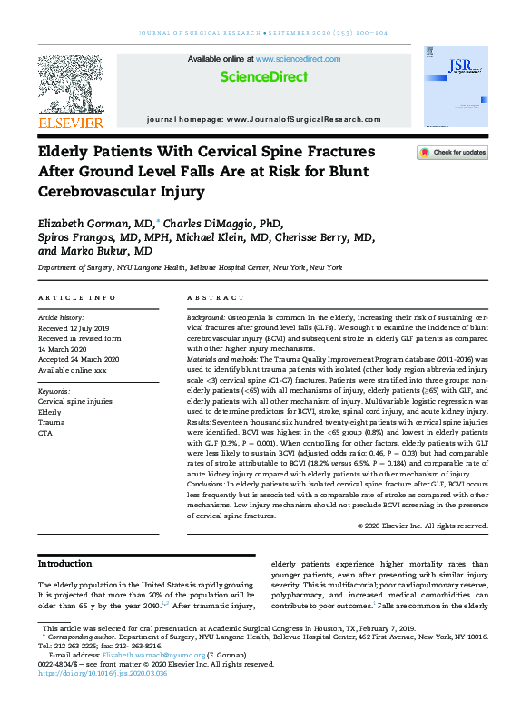 (PDF) Elderly Patients With Cervical Spine Fractures After Ground Level ...