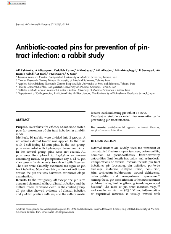 (PDF) Antibiotic-Coated Pins for Prevention of Pintract Infection: A ...