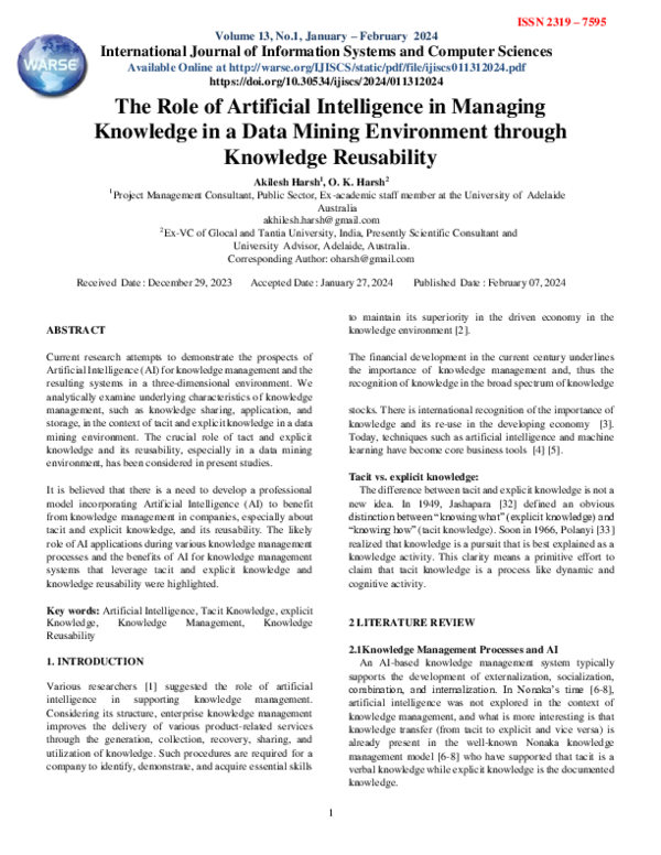 (PDF) The Role of Artificial Intelligence in Managing Knowledge in a Data Mining Environment ...