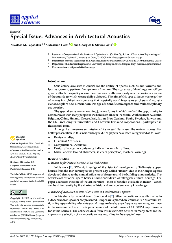 (PDF) Special Issue: Advances in Architectural Acoustics