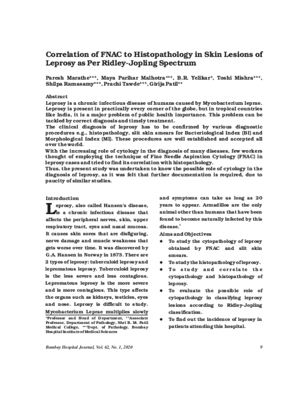 (PDF) Correlation of FNAC to Histopathology in Skin Lesions of Leprosy ...