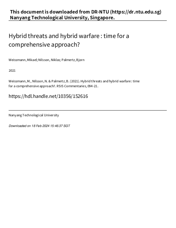 (PDF) Hybrid threats and hybrid warfare : time for a comprehensive ...