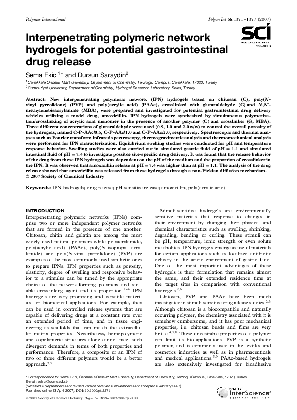 (PDF) Interpenetrating polymeric network hydrogels for potential ...