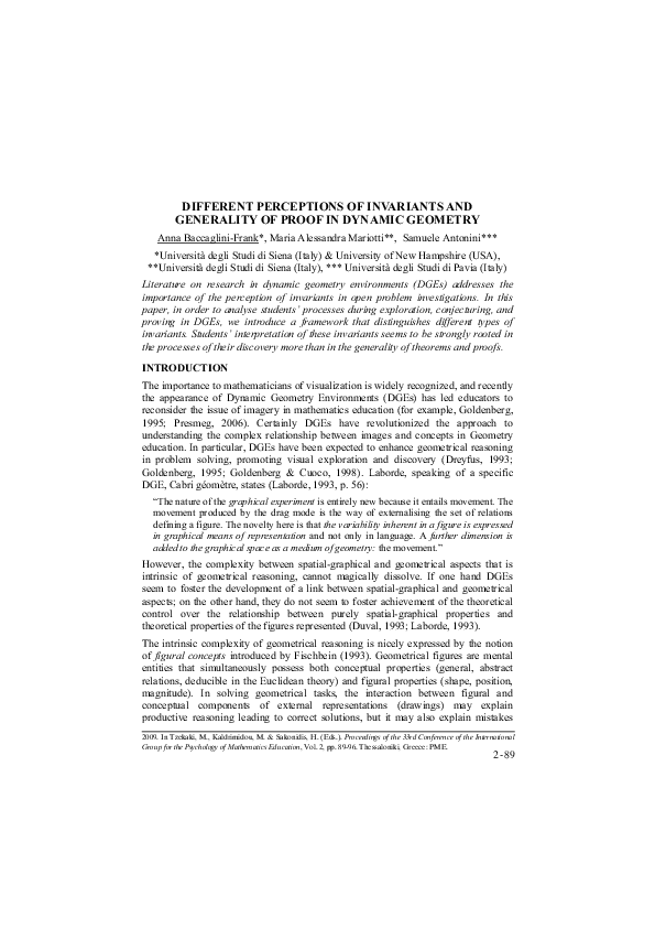 (PDF) Different perceptions of invariants and generality of proof in dynamic geometry