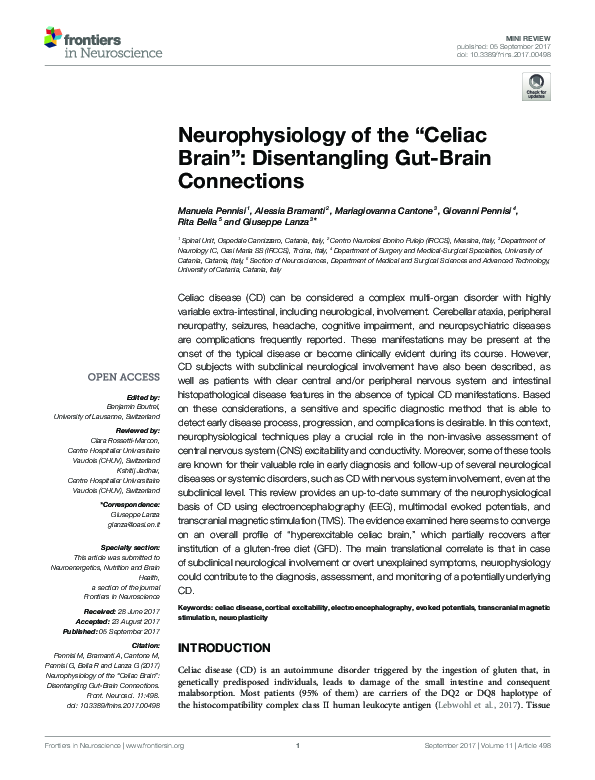 (PDF) Neurophysiology of the “Celiac Brain”: Disentangling Gut-Brain Connections