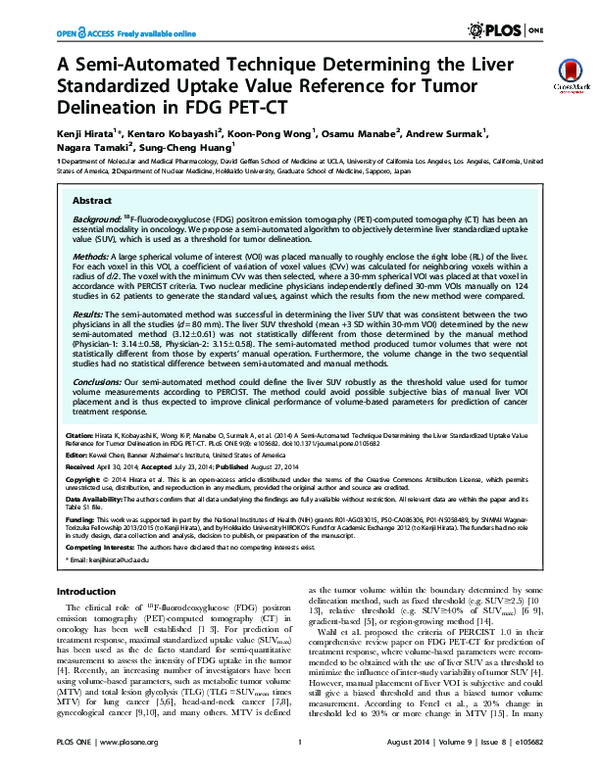 (PDF) Semi-Automated Liver SUV Determination in FDG PET