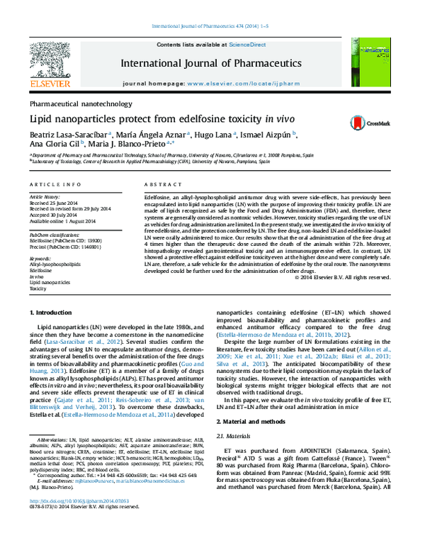 (PDF) Lipid nanoparticles protect from edelfosine toxicity in vivo