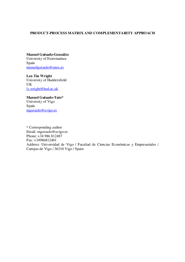 (PDF) Product–process matrix and complementarity approach