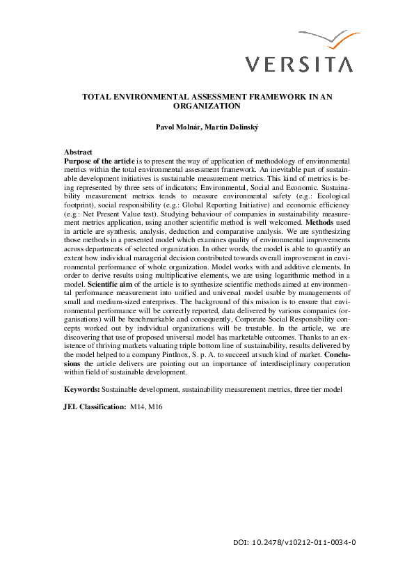(PDF) Total Environmental Assessment Framework in an Organization