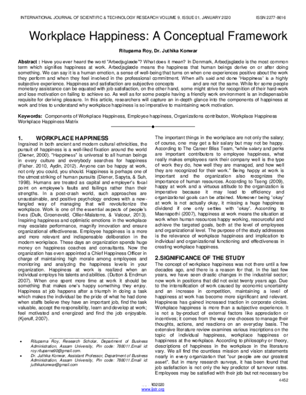 (PDF) Workplace Happiness: A Conceptual Framework