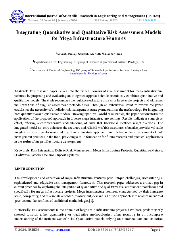 (PDF) Integrating Quantitative and Qualitative Risk Assessment Models for Mega Infrastructure ...