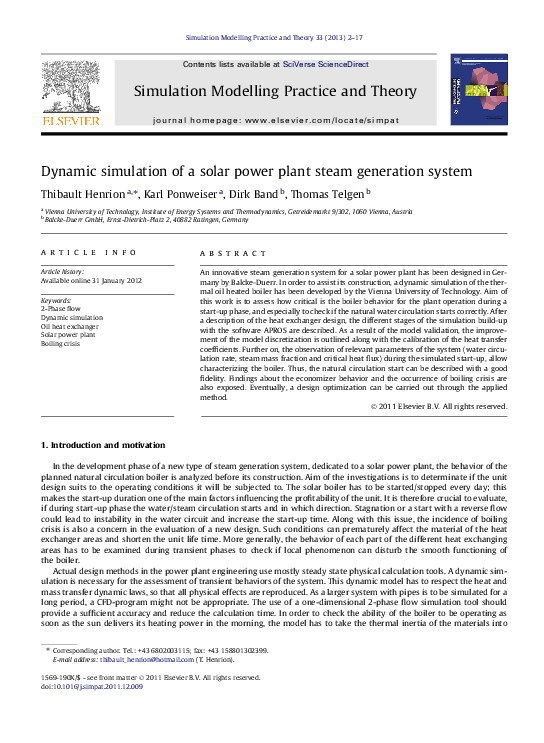 (PDF) Dynamic simulation of a solar power plant steam generation system