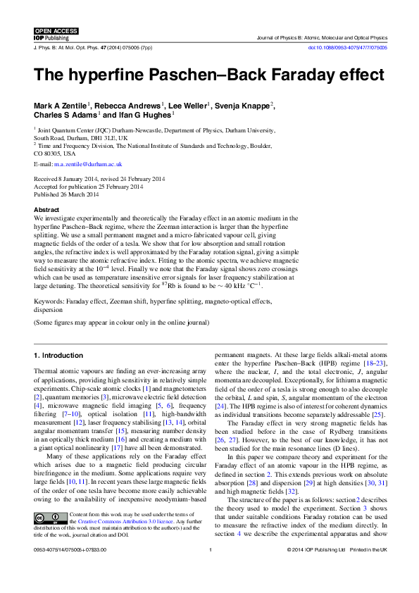 (PDF) The hyperfine Paschen–Back Faraday effect