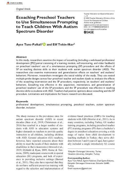 (PDF) E-coaching Preschool Teachers to Use Simultaneous Prompting to ...