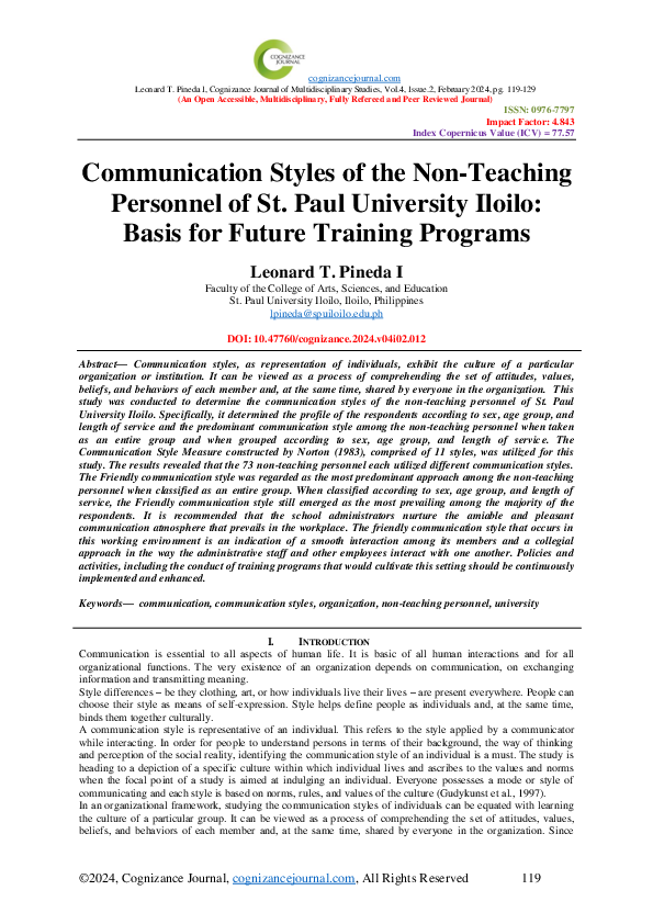 (PDF) Communication Styles of the Non-Teaching Personnel of St. Paul ...
