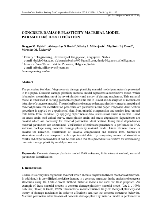 (PDF) Concrete Damage Plasticity Material Model Parameters Identification