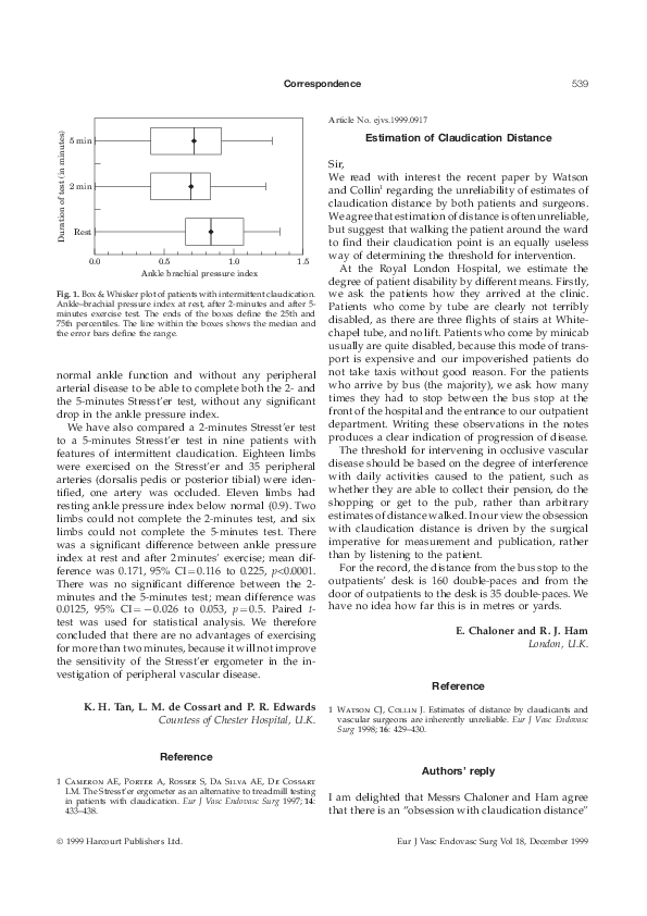 (PDF) Estimation of Claudication Distance | Eddie Chaloner - Academia.edu