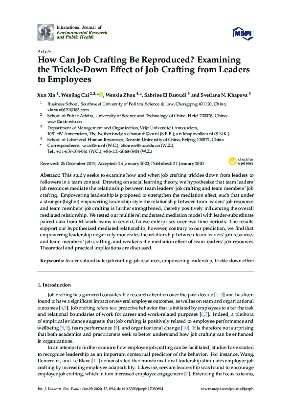 (PDF) How Can Job Crafting Be Reproduced? Examining the Trickle-Down ...