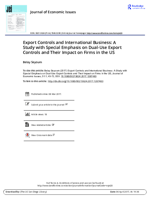 (PDF) Export Controls and International Business: A Study with Special ...