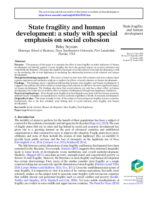 (PDF) State fragility and human development: a study with special emphasis on social cohesion