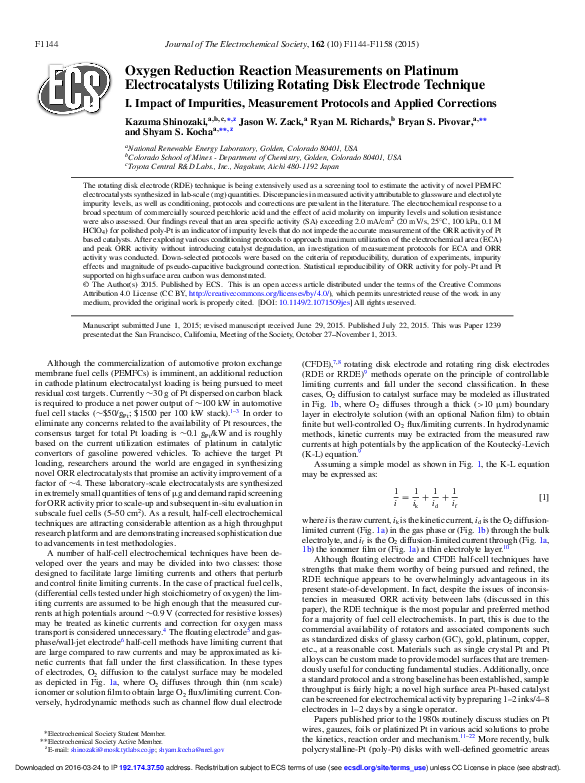 (PDF) Oxygen Reduction Reaction Measurements on Platinum ...
