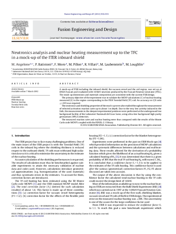 (PDF) Neutronics analysis and nuclear heating measurement up to the TFC ...