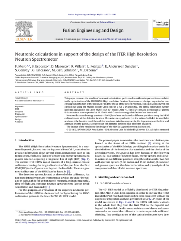 Pdf Neutronic Calculations In Support Of The Design Of The Iter High Resolution Neutron