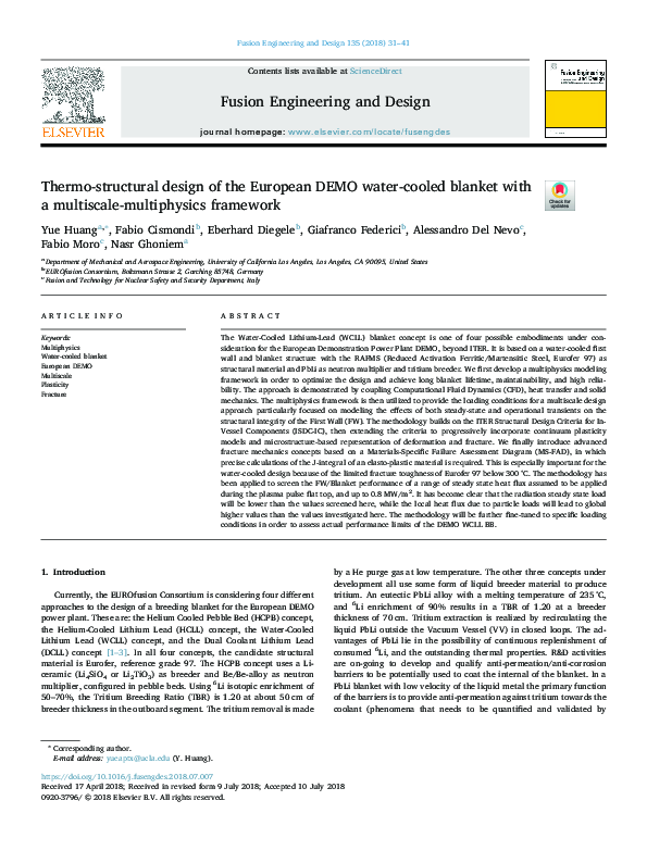 (PDF) Thermo-structural design of the European DEMO water-cooled blanket with a multiscale ...