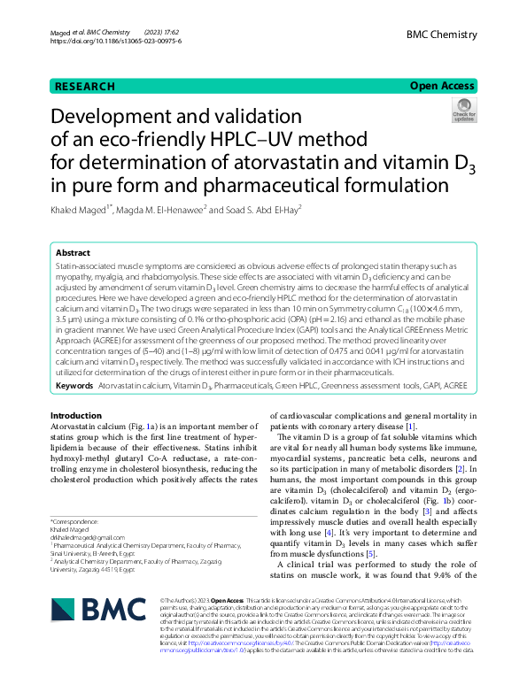 (PDF) Development and validation of an eco-friendly HPLC–UV method for determination of ...