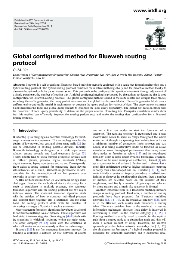 (PDF) Global configured method for Blueweb routing protocol