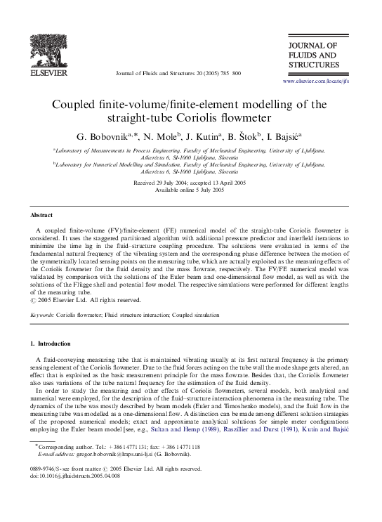 (PDF) Coupled finite-volume/finite-element modelling of the straight-tube Coriolis flowmeter