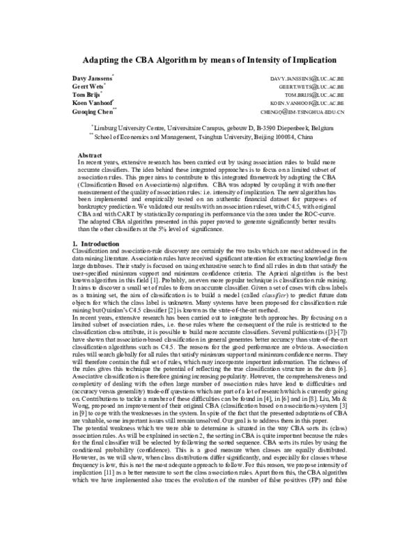 (PDF) Adapting the CBA algorithm by means of intensity of implication