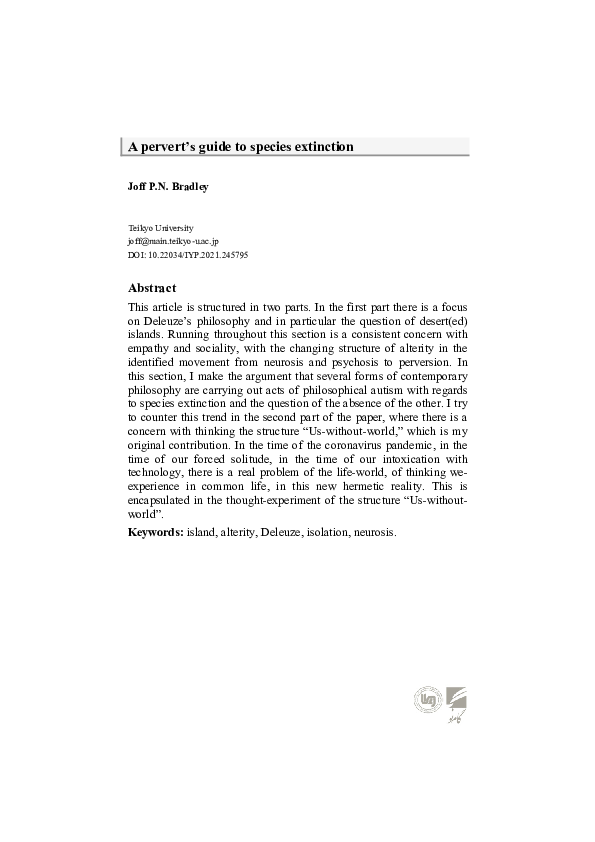 (PDF) A pervert's guide to species extinction | the Iranian Yearbook of ...
