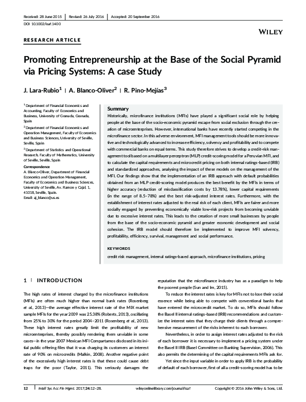 (PDF) Promoting Entrepreneurship at the Base of the Social Pyramid via ...