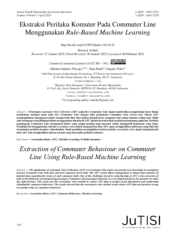 (PDF) Ekstraksi Perilaku Komuter Pada Commuter Line Menggunakan Rule-Based Machine Learning
