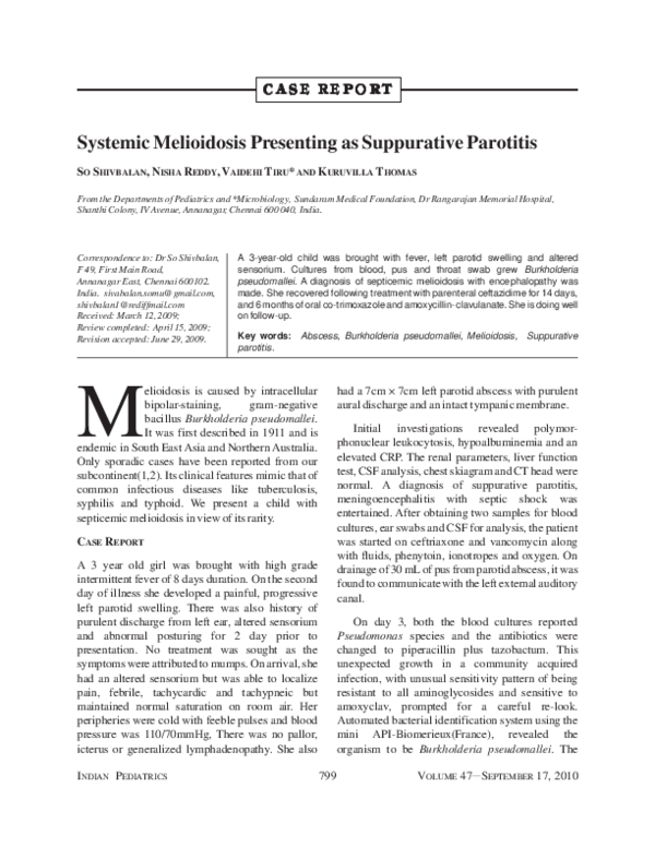 (PDF) Systemic melioidosis presenting as suppurative parotitis ...