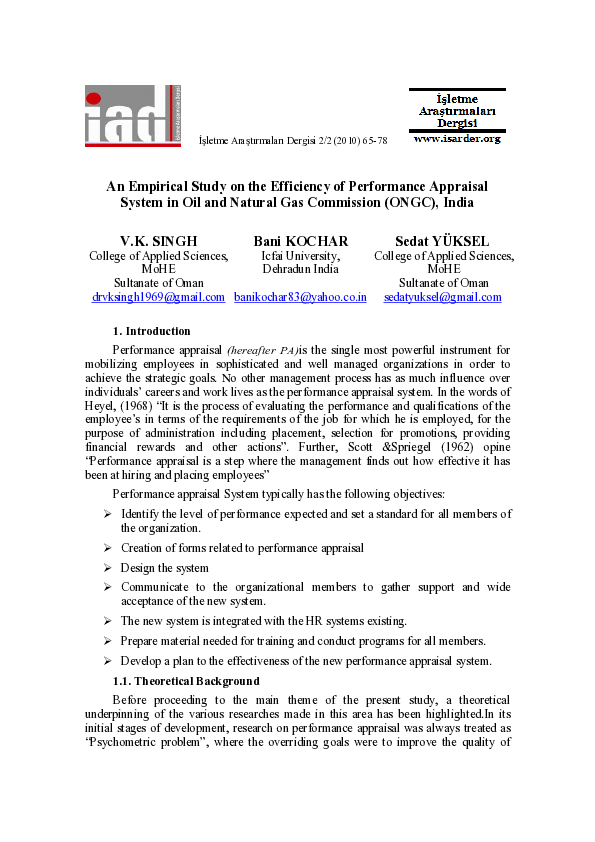 (PDF) An Empirical Study on the Efficiency of Performance Appraisal System in Oil and Natural ...
