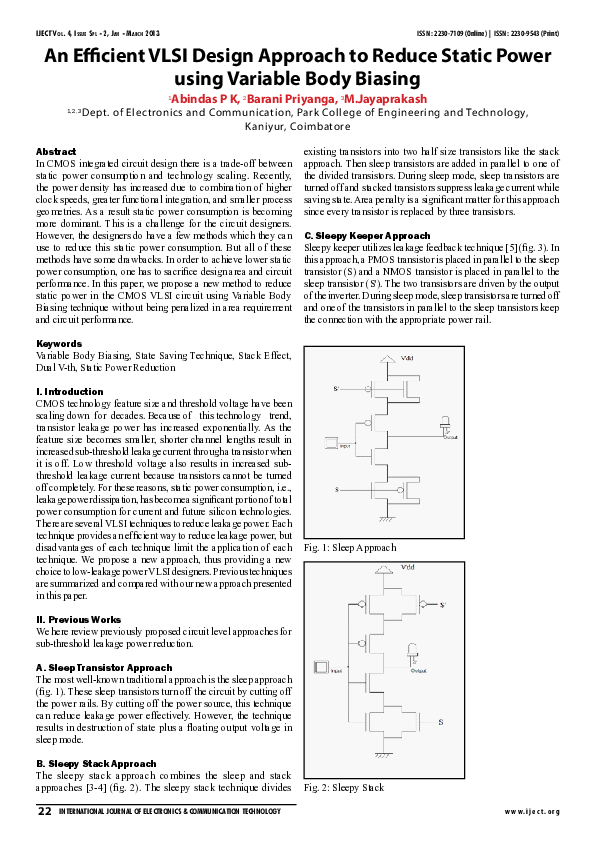 Pdf An Efficient Vlsi Design Approach To Reduce Static Power Using Variable Body Biasing