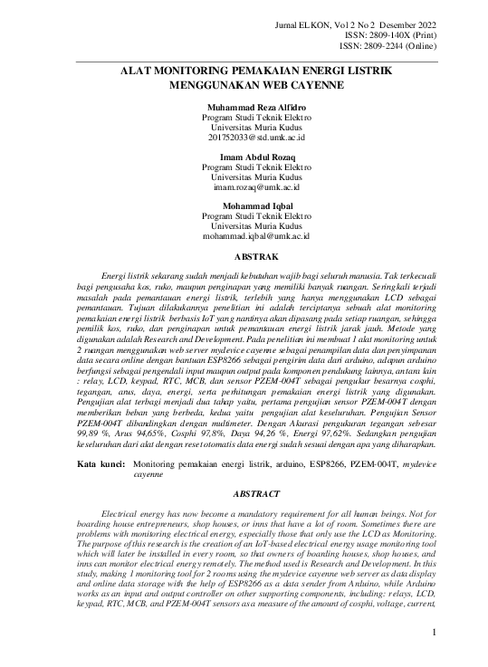 (PDF) Alat Monitoring Pemakaian Energi Listrik Menggunakan Web Cayenne