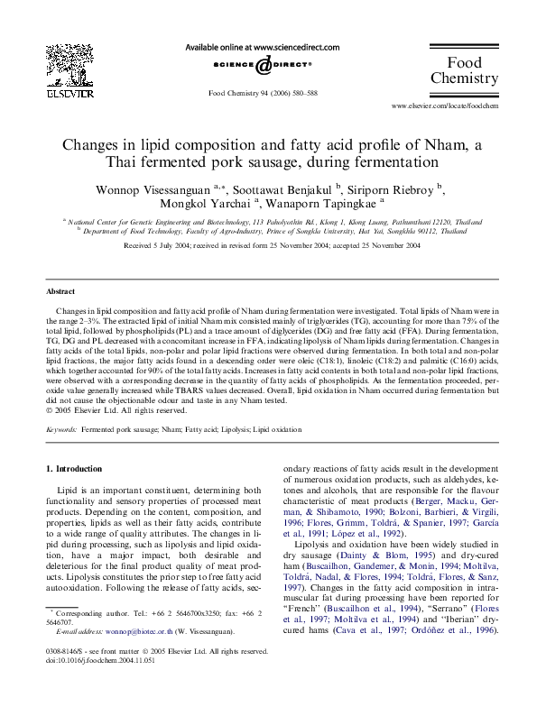 (PDF) Changes in lipid composition and fatty acid profile of Nham, a ...